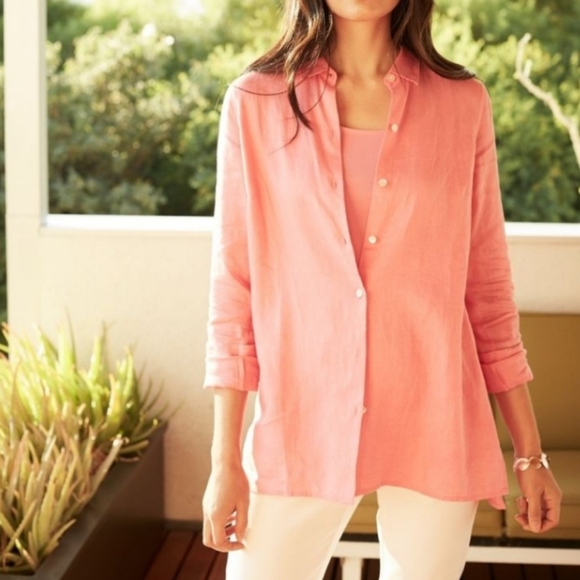 J. Jill | Tops | Jjill Love Linen Buttonfront Shirt In Shrimp | Poshmark